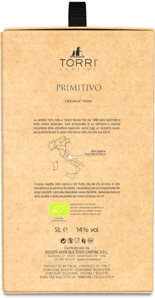 Primitivo Organic Red Wine 5L Box - Torri Cantine Store UK